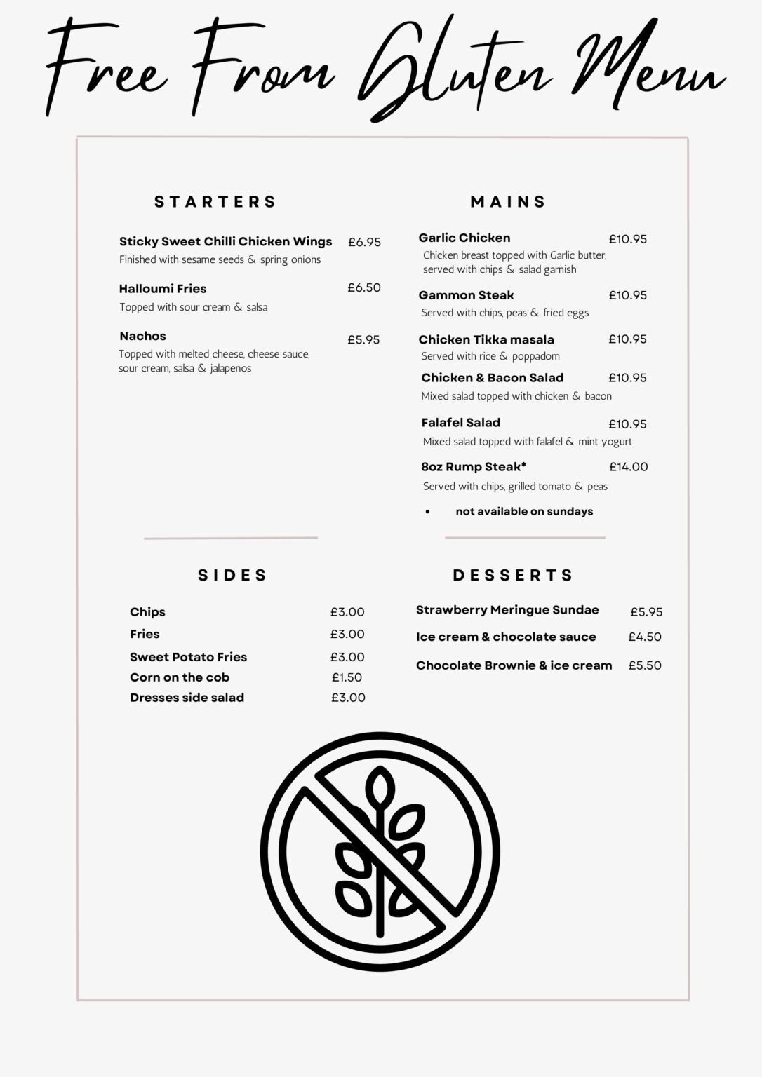 Menus - Western Arms